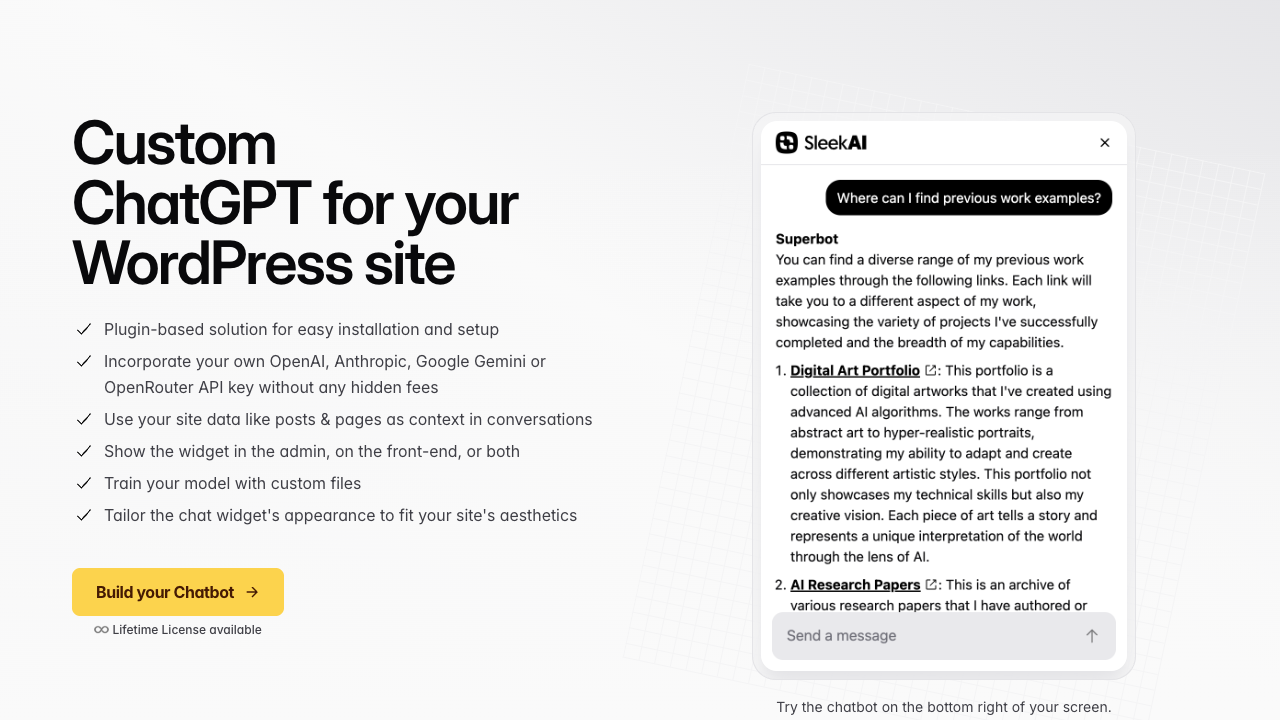 Custom Chatbots For Wordpress Sleekai The Ai Toolkit For Wordpress