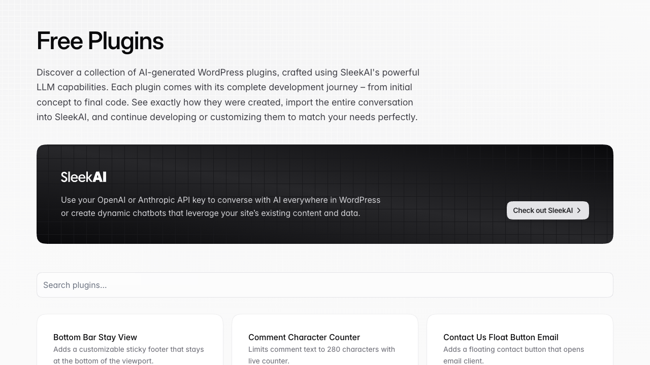 Free Plugins – SleekWP | The interconnected product-suite for WordPress