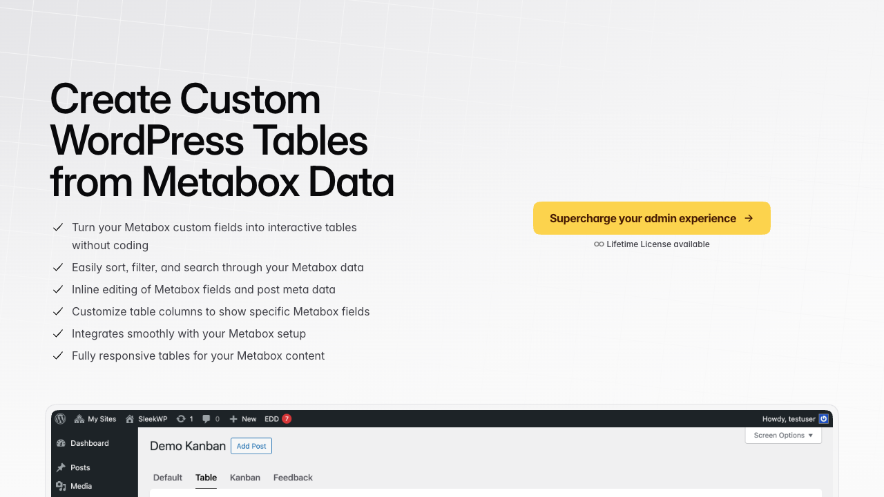 Custom Table Plugin for Metabox data – SleekView | Turn any Post Type into a Data Table Kanban ...