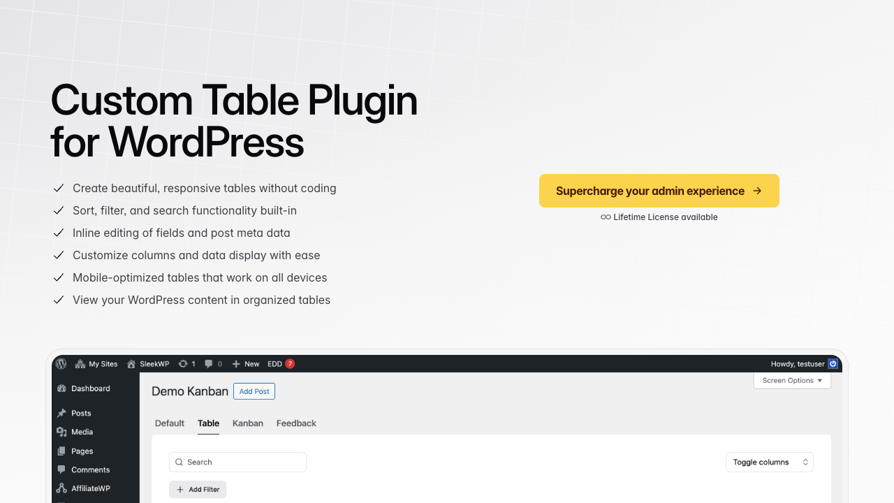 Custom Table Plugin for WordPress – SleekView | Turn any Post Type into a Data Table Kanban View ...